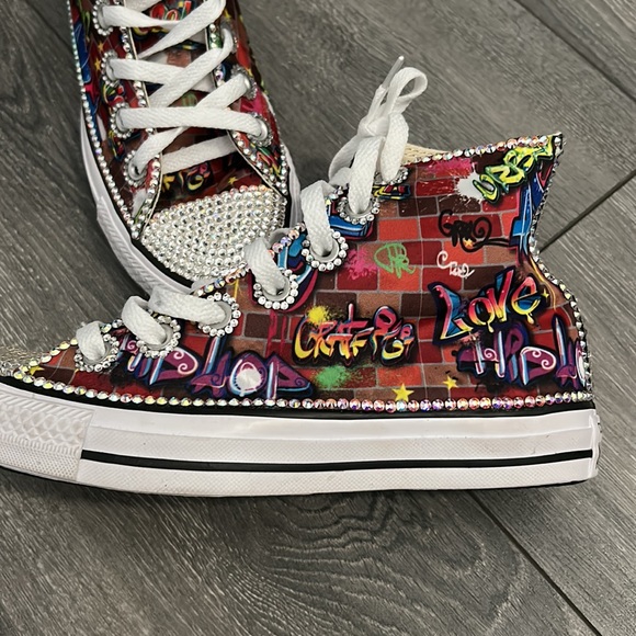 Converse | Shoes | Custom Graffiti Swarovski Crystal Converse Size 7 ...